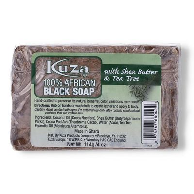 Kuza 100% African Black Soap With Shea Butter & Tea Tree 4oz | Cosmetize UK
